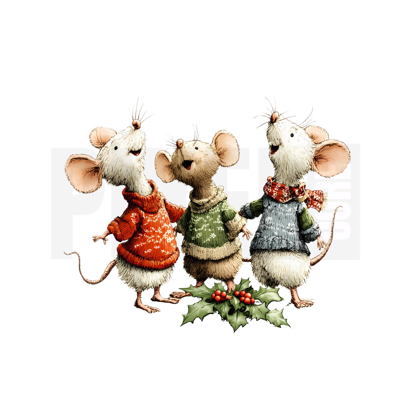 12 Whimsical Christmas Mice Sweater Clipart, PNG, Holiday Mouse Trio ...