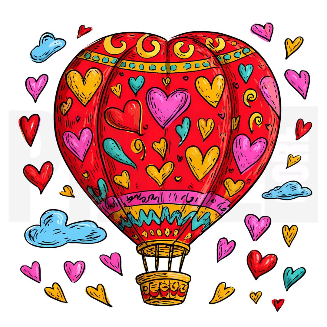 14 Valentine Hot Air Balloon Clipart, PNG, Romantic Heart Balloons ...