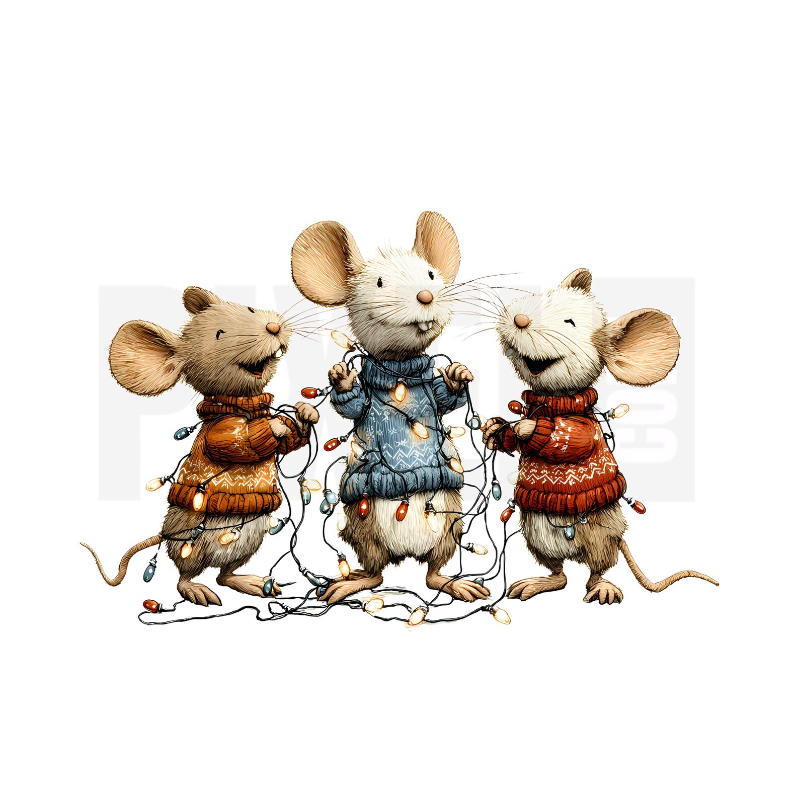 12 Whimsical Christmas Mice Sweater Clipart, PNG, Holiday Mouse Trio ...