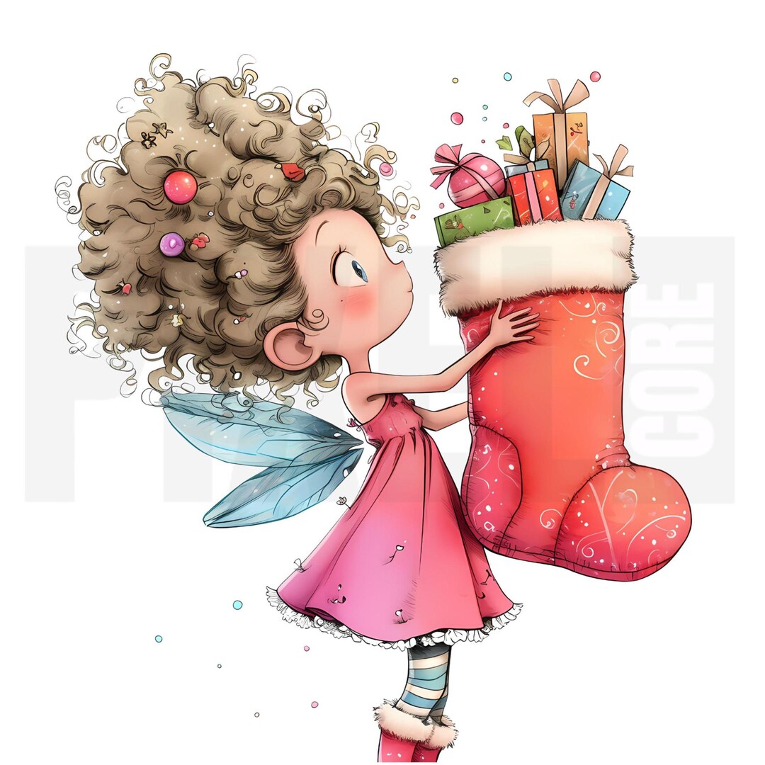 11 Quirky Christmas Fairy Stocking Clipart, PNG, Winter Holiday Fairy ...