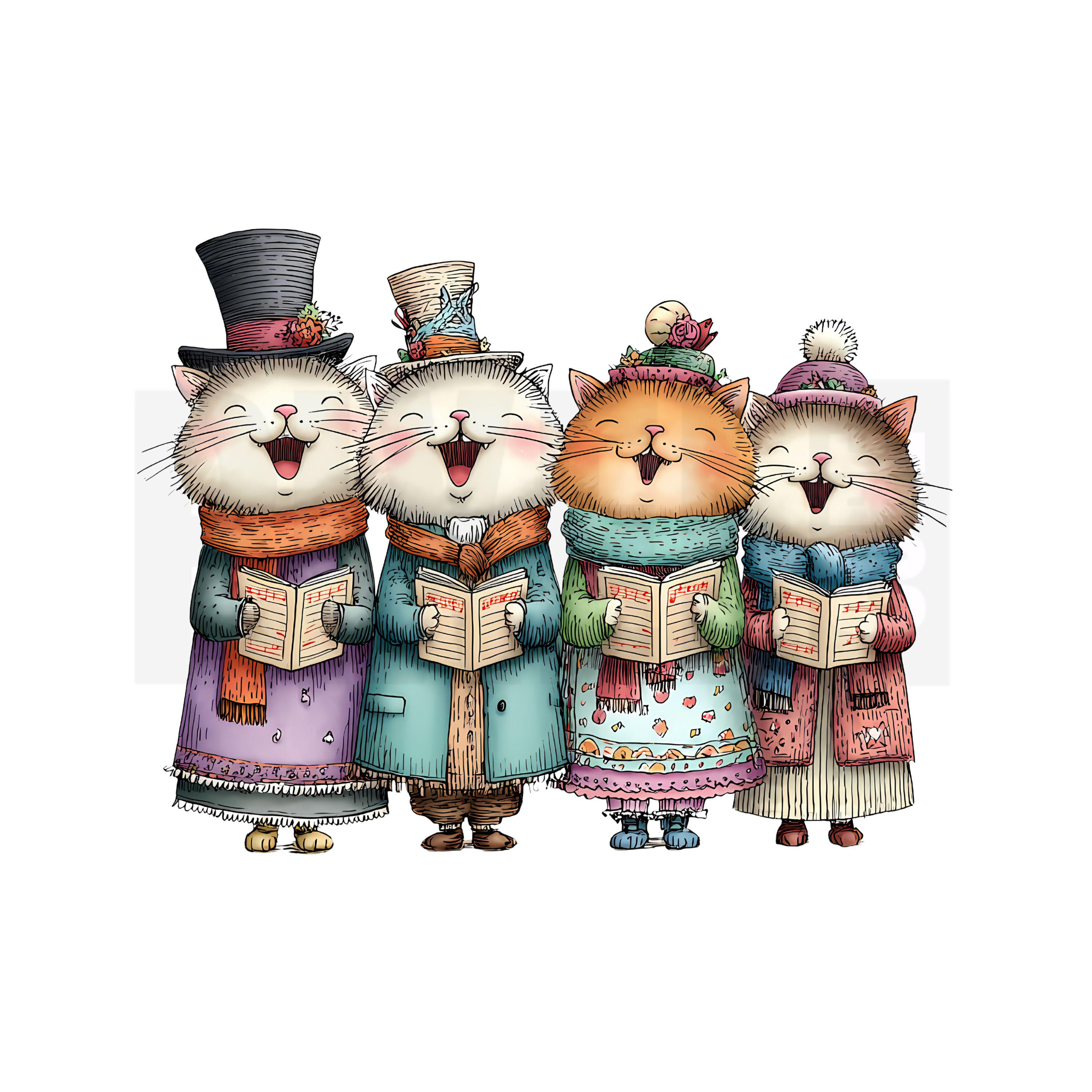 14 Quirky Christmas Caroling Cats Clipart, PNG, Singing Cat Clipart ...