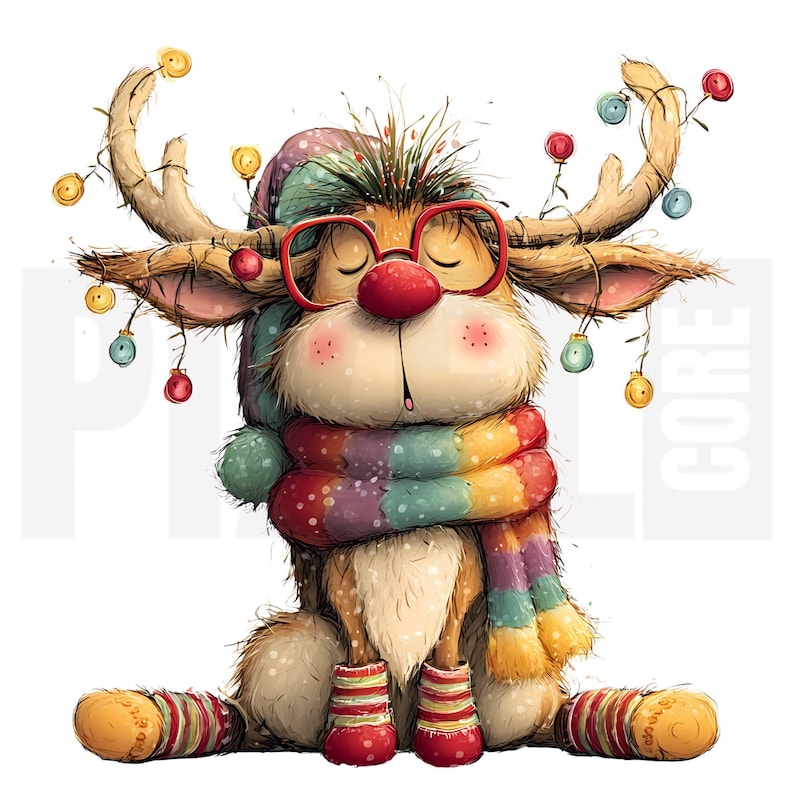 13 Quirky Christmas Reindeer Clipart, PNG, Whimsical Holiday, Junk ...