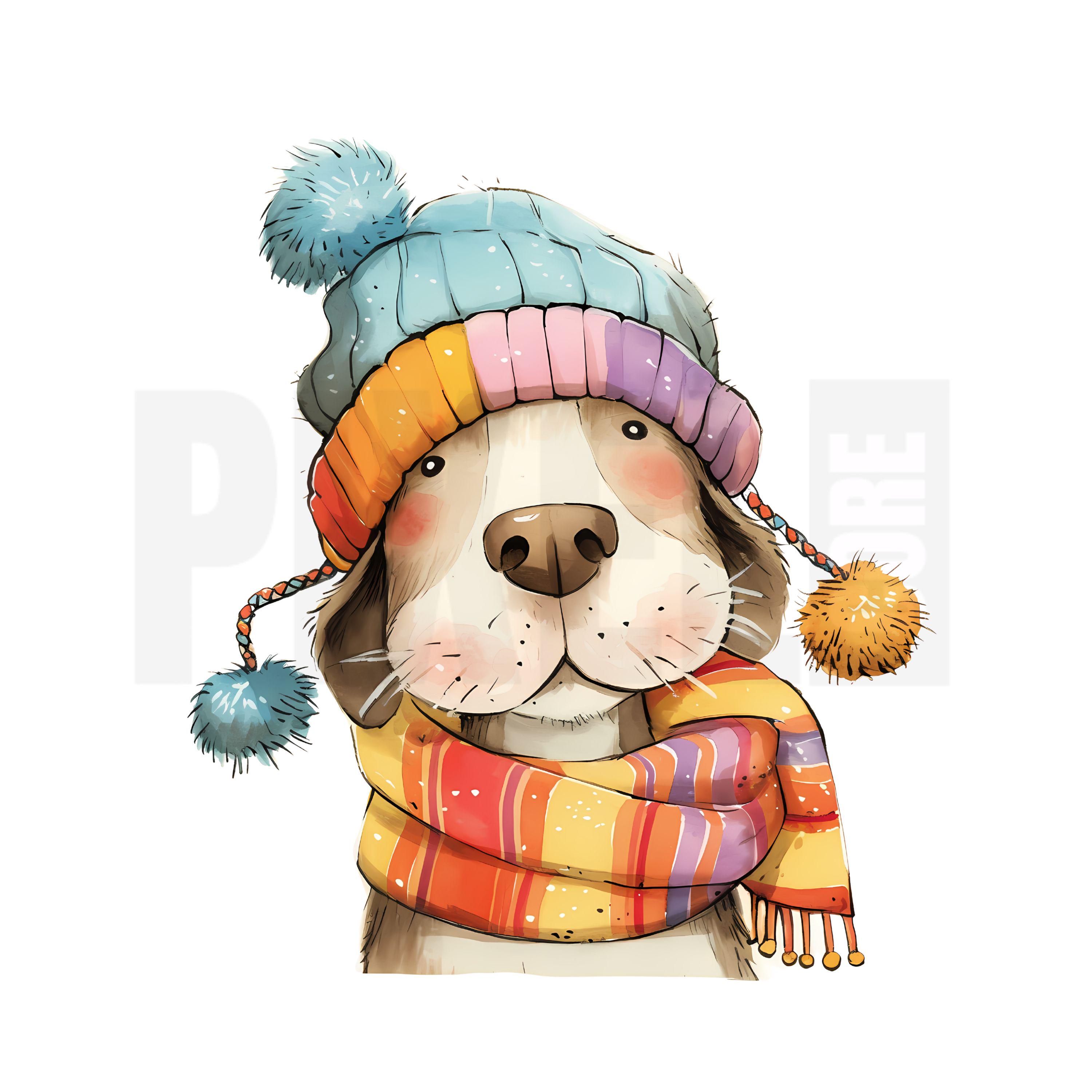 12 Quirky Winter Dog Clipart, PNG, Cozy Winter Holiday Puppy Art With ...