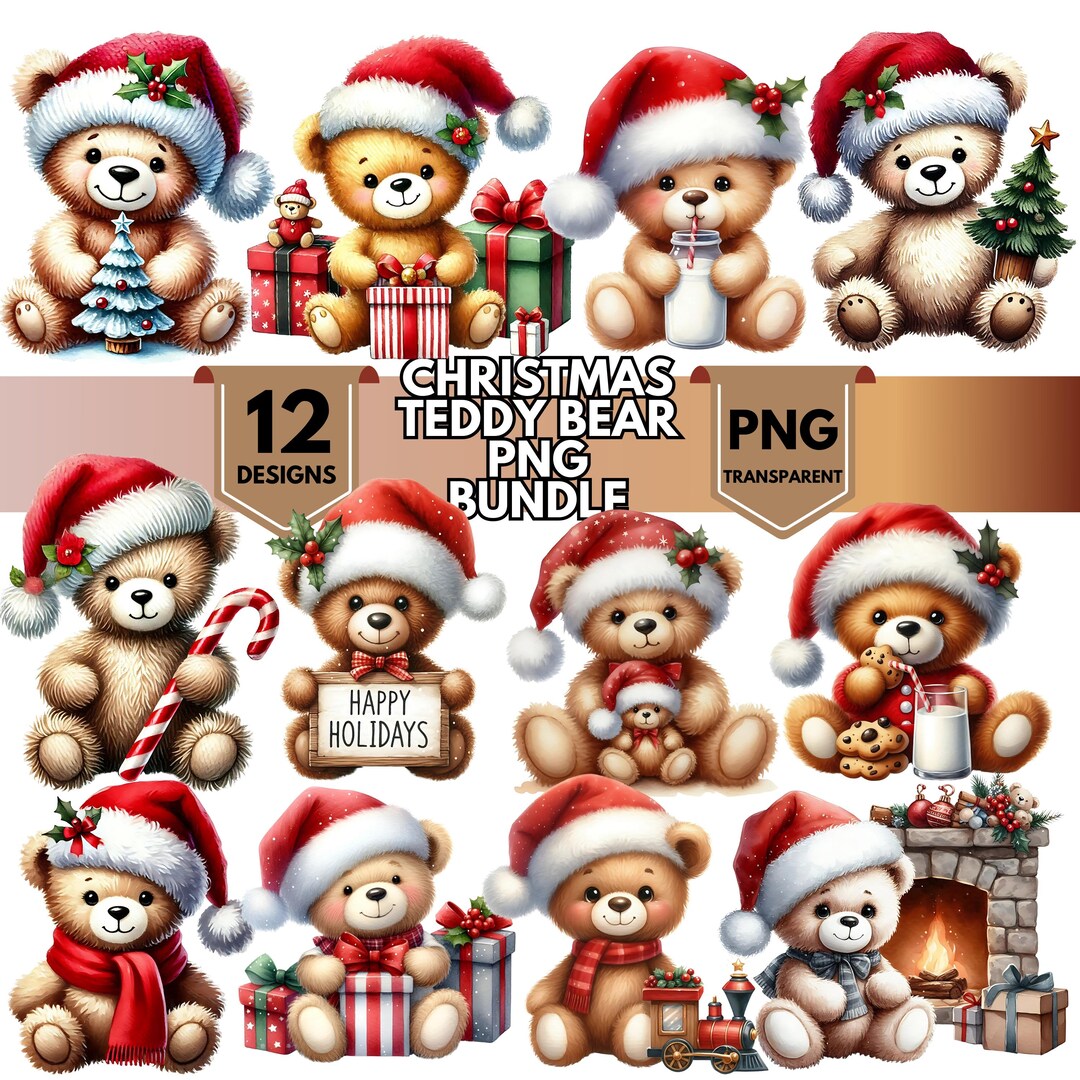 12 Teddy Bear Christmas Png, Watercolor Teddy Bear, Teddy Bear Clipart ...