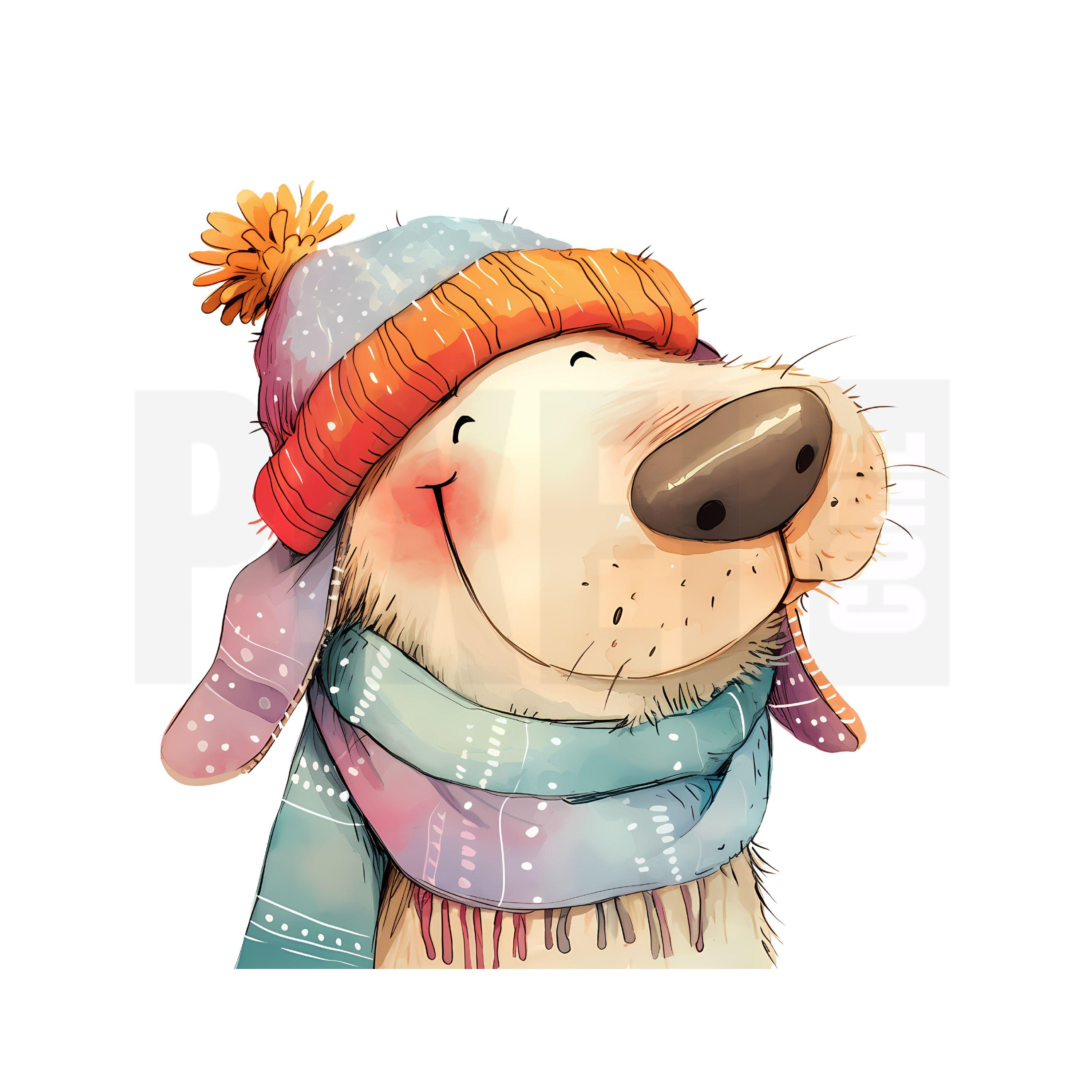 12 Quirky Winter Dog Clipart, PNG, Cozy Winter Holiday Puppy Art With ...