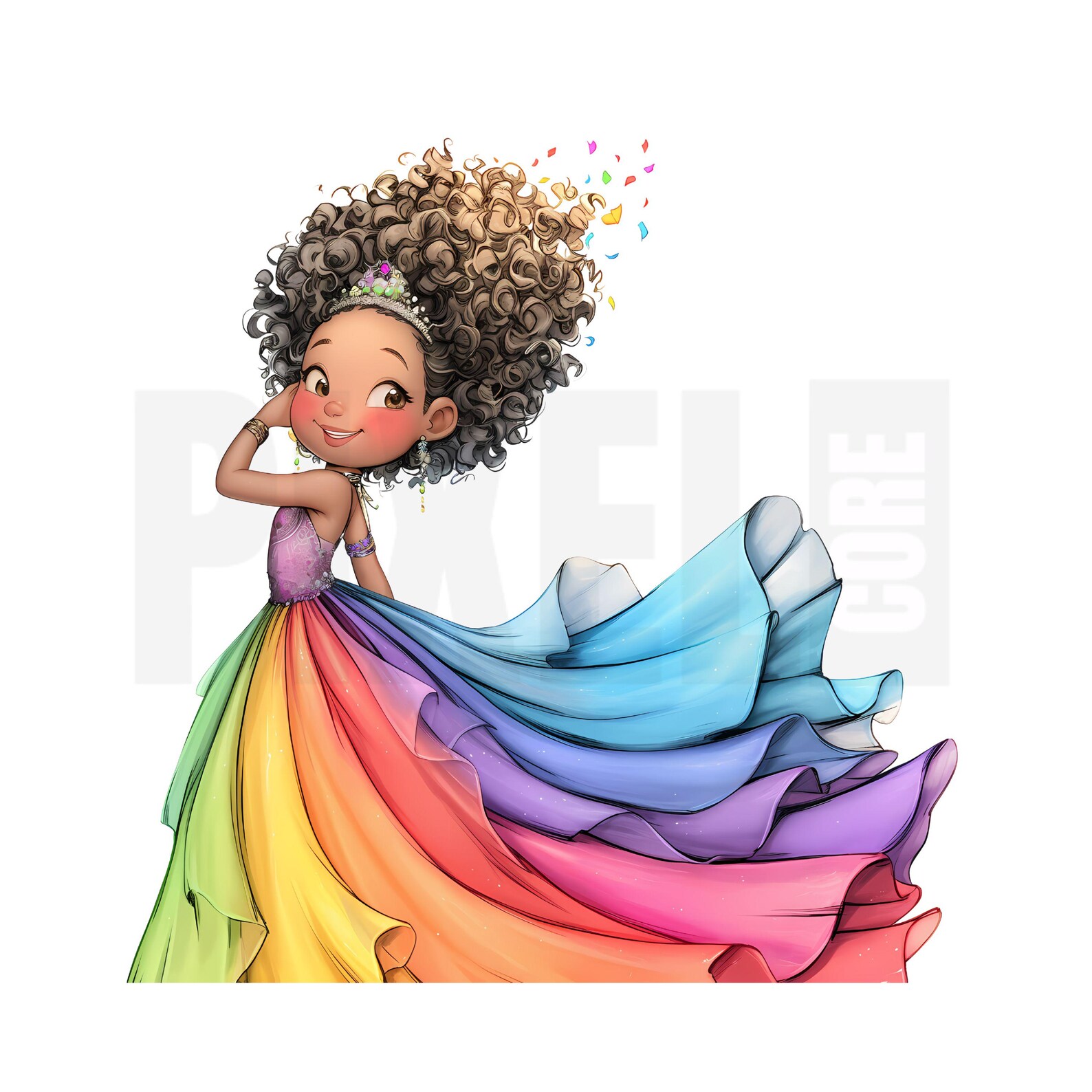 14 Quirky Rainbow Princess Clipart PNG, Cartoon Princess Illustration ...