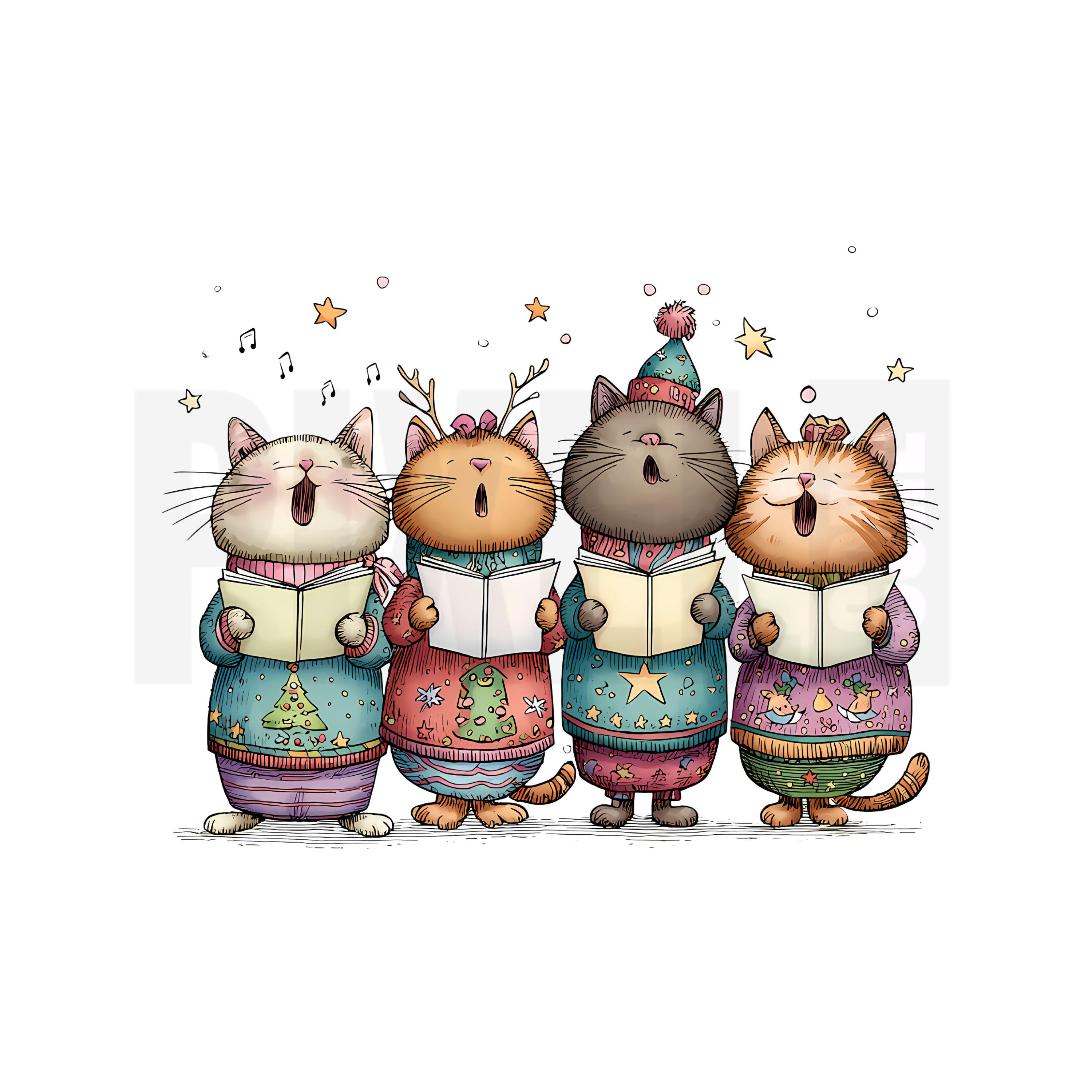 14 Quirky Christmas Caroling Cats Clipart, PNG, Singing Cat Clipart ...