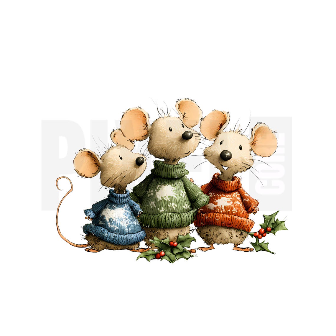 12 Whimsical Christmas Mice Sweater Clipart, PNG, Holiday Mouse Trio ...