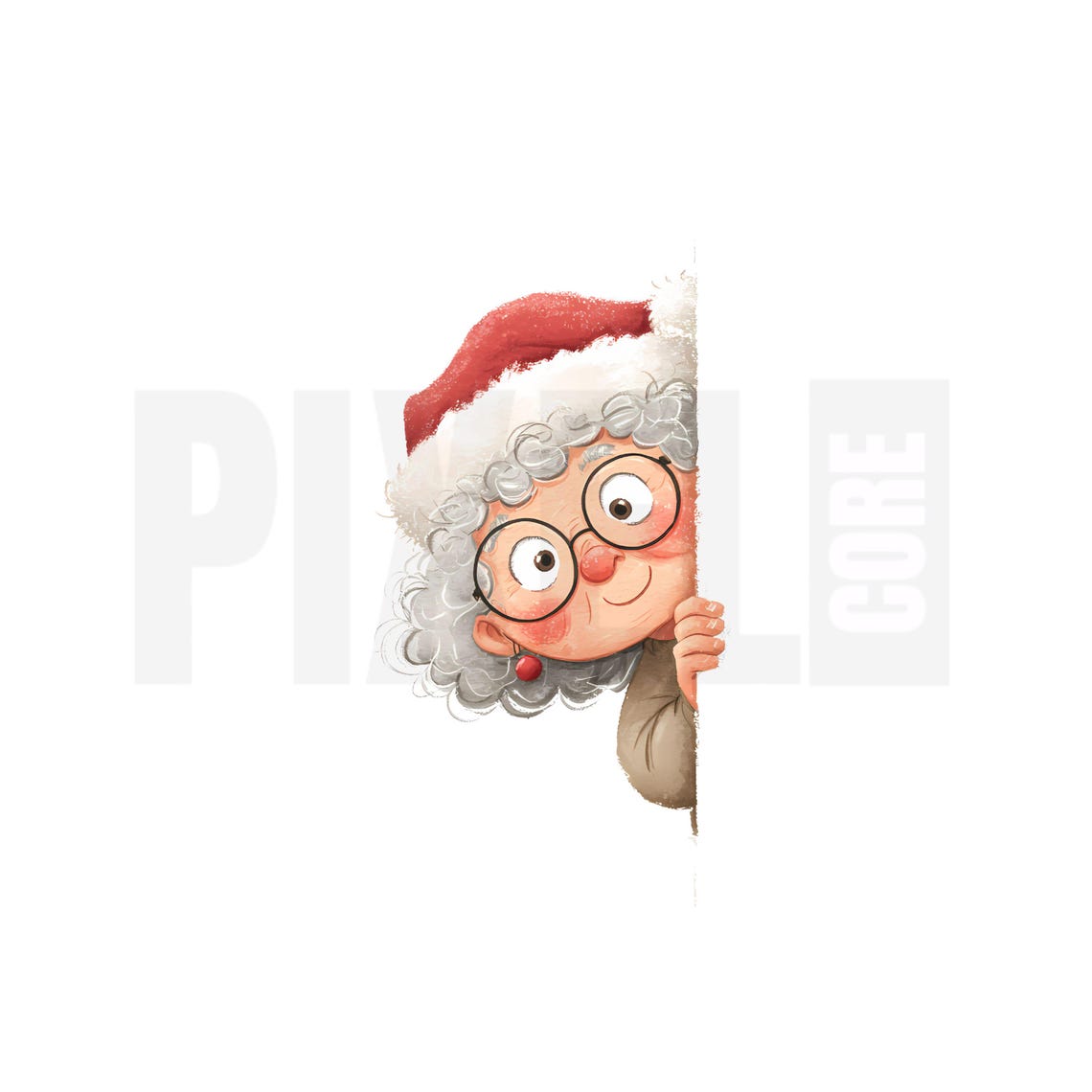 10 Quirky Grandma Christmas Peeking Clipart, Cute Holiday Santa Hat ...
