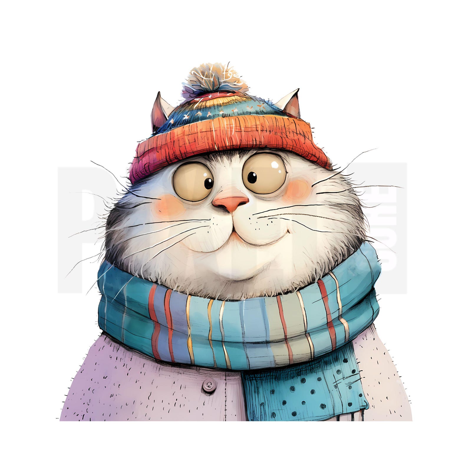 10 Quirky Winter Cat Clipart, PNG, Cozy Winter Holiday Kitty Art With ...