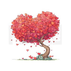 12 Quirky Valentine Heart Tree Clipart, PNG, Whimsical Heart Leaf Tree ...