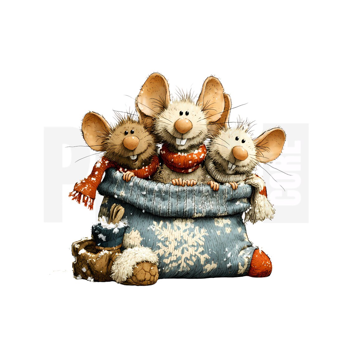 12 Whimsical Christmas Mice Sweater Clipart, PNG, Holiday Mouse Trio ...