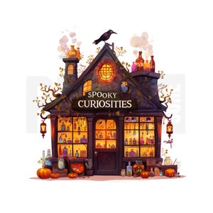 13 Whimsical Halloween Shop Clipart, PNG, Trick or Treats, Witch Crafts ...