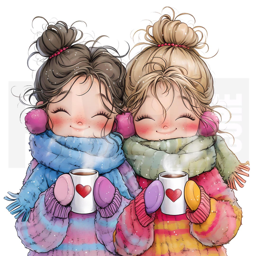 13 Cozy Best Friends Clipart, PNG, Quirky Winter Friends Whimsical Cozy ...