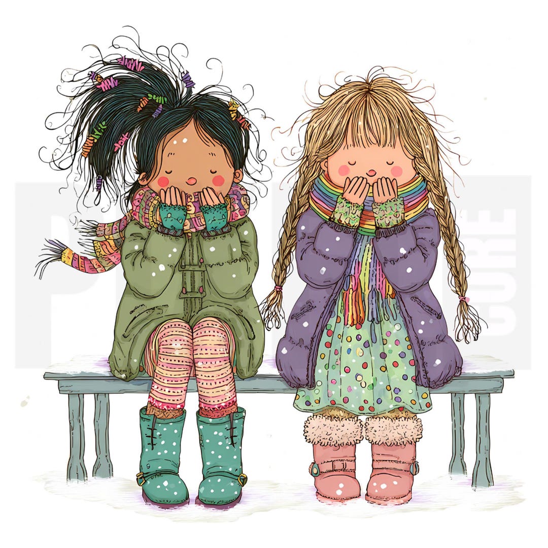 10 Quirky Winter Best Friends Clipart, PNG, Cozy Holiday, Whimsical ...
