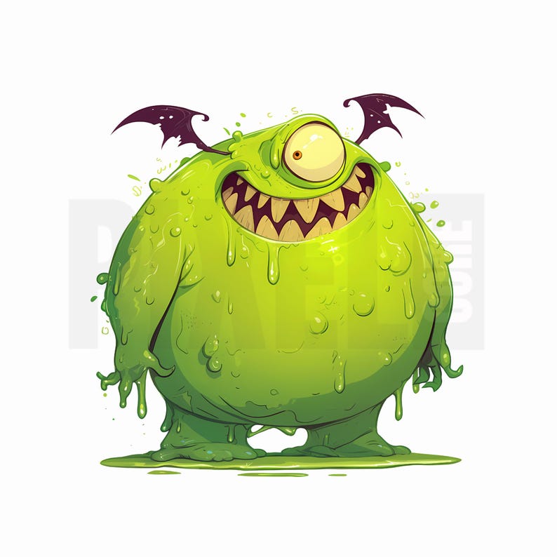 12 Quirky Green Gooey Monster Clipart, PNG, Slime Creature, Spooky ...