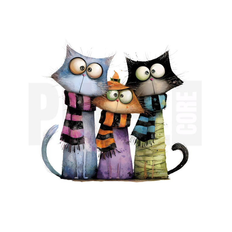 13 Quirky Halloween Cats Clipart, PNG, Trick or Treat, Ephemera ...