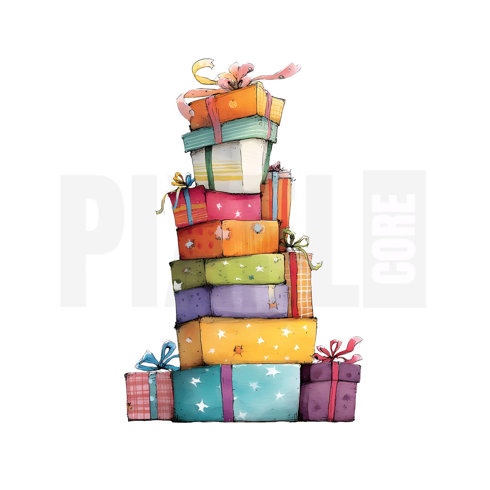 12 Whimsical Stack of Christmas Gifts Clipart, PNG, Holiday Present ...