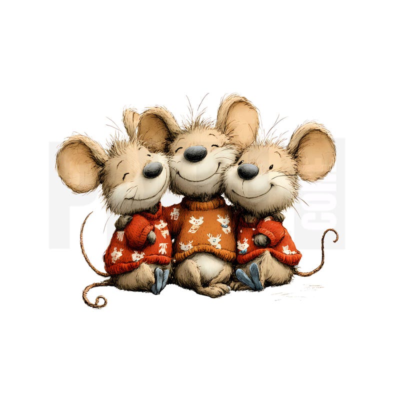 12 Whimsical Christmas Mice Sweater Clipart, PNG, Holiday Mouse Trio ...