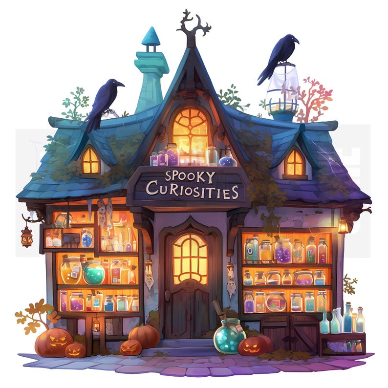13 Whimsical Halloween Shop Clipart, PNG, Trick or Treats, Witch Crafts ...