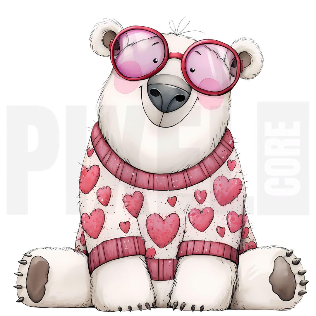 11 Quirky Polar Bear Valentine Clipart, PNG, Pink Heart Sweater ...