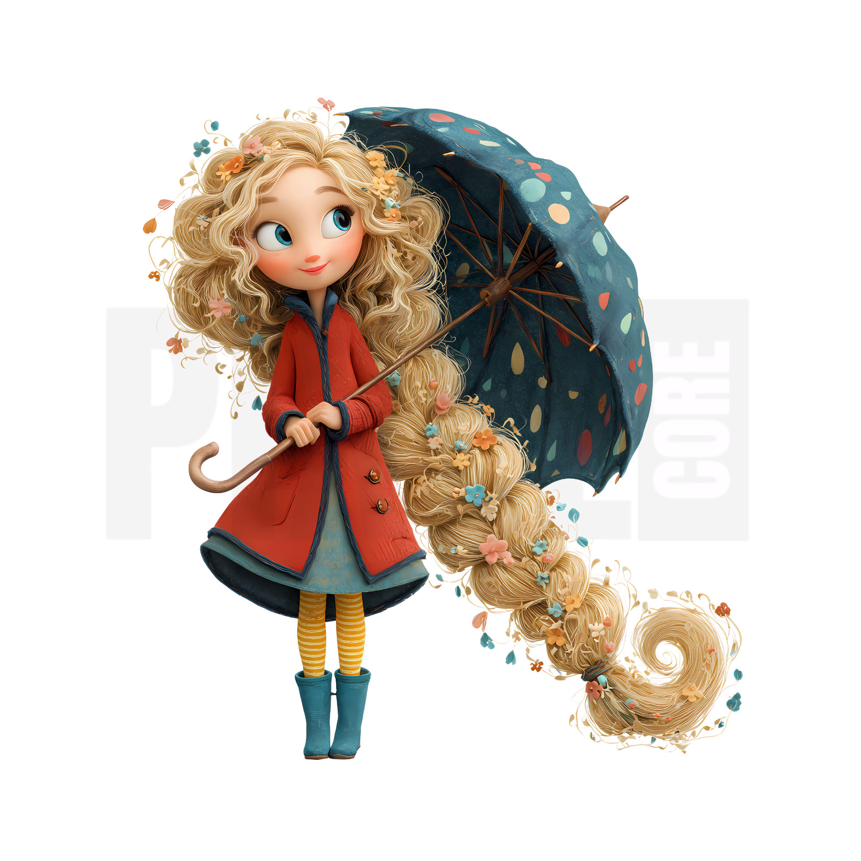 17 Whimsical Rainy Day Girl Clipart, PNG, Quirky Cartoon Girl With ...