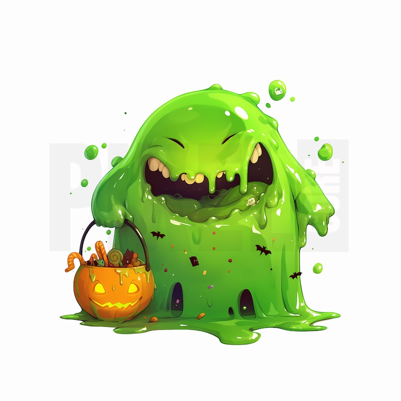 12 Quirky Green Gooey Monster Clipart, PNG, Slime Creature, Spooky ...
