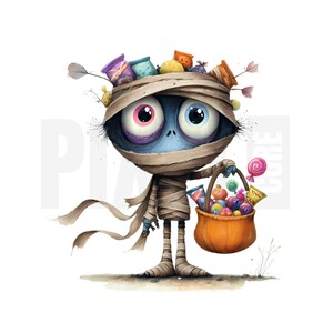 13 Quirky Halloween Mummy Clipart PNG, Cute Watercolor Whimsical Art ...