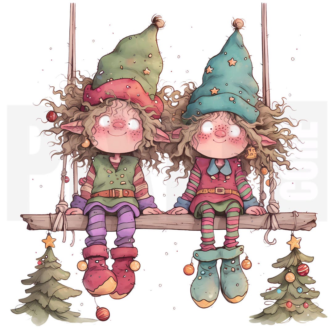 13 Quirky Christmas Elf Swing Clipart, PNG, Holiday Bestfriend Elves ...
