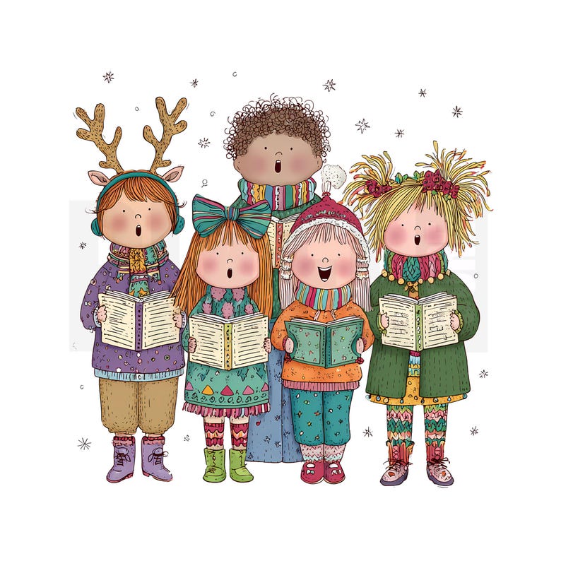 11 Quirky Christmas Kids Caroling Clipart, PNG, Winter Holiday Carolers ...