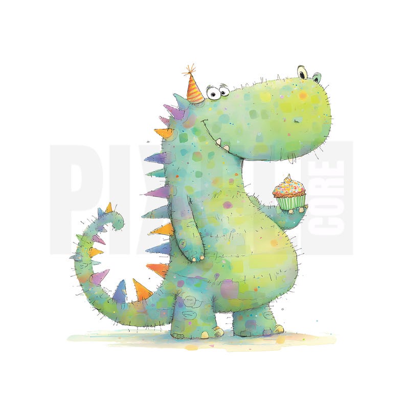 12 Quirky Colorful Dinosaurs Clipart, PNG, Watercolor Storybook Style ...