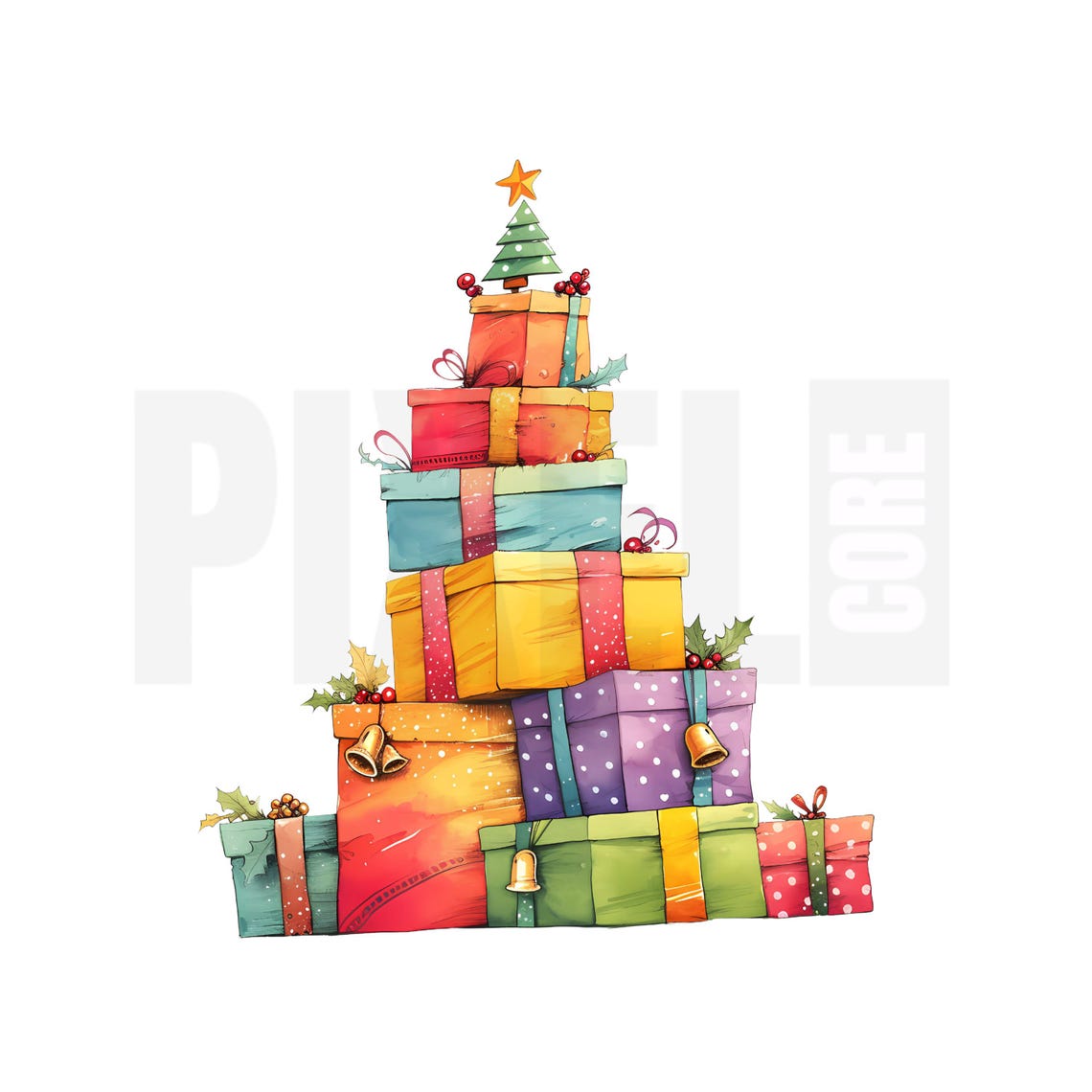 12 Whimsical Stack of Christmas Gifts Clipart, PNG, Holiday Present ...