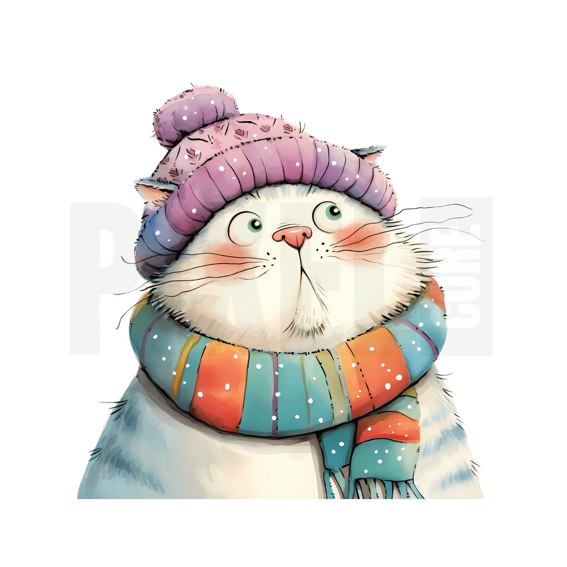 10 Quirky Winter Cat Clipart, PNG, Cozy Winter Holiday Kitty Art With ...