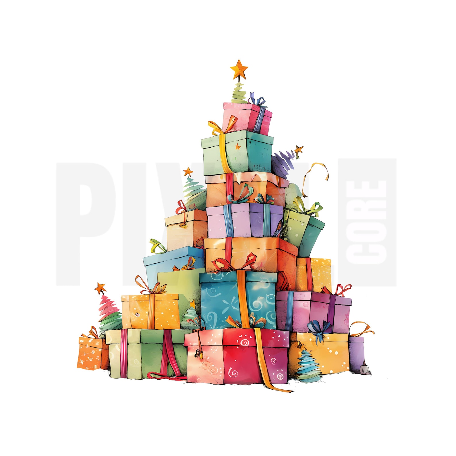 12 Whimsical Stack of Christmas Gifts Clipart, PNG, Holiday Present ...