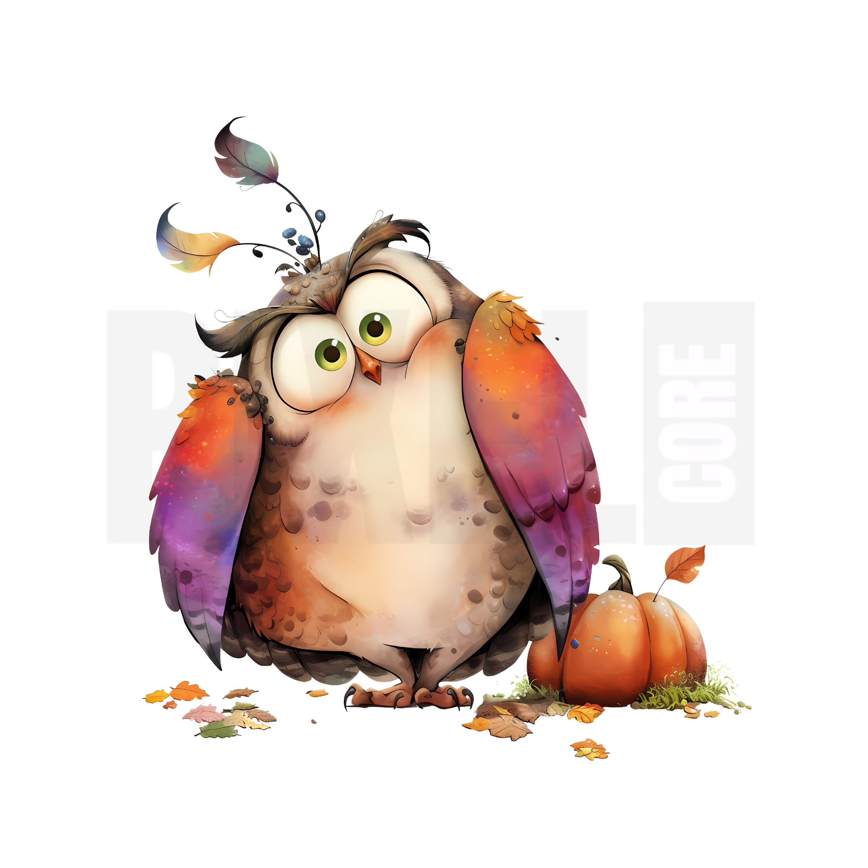 11 Quirky Autumn Owl Clipart, PNG, Whimsical Fall Animal Storybook Art ...