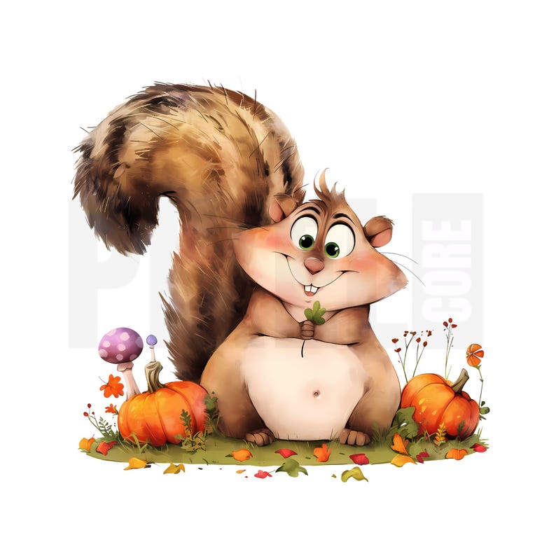 10 Quirky Autumn Squirrel Clipart, PNG, Cute Fall Storybook Animal ...