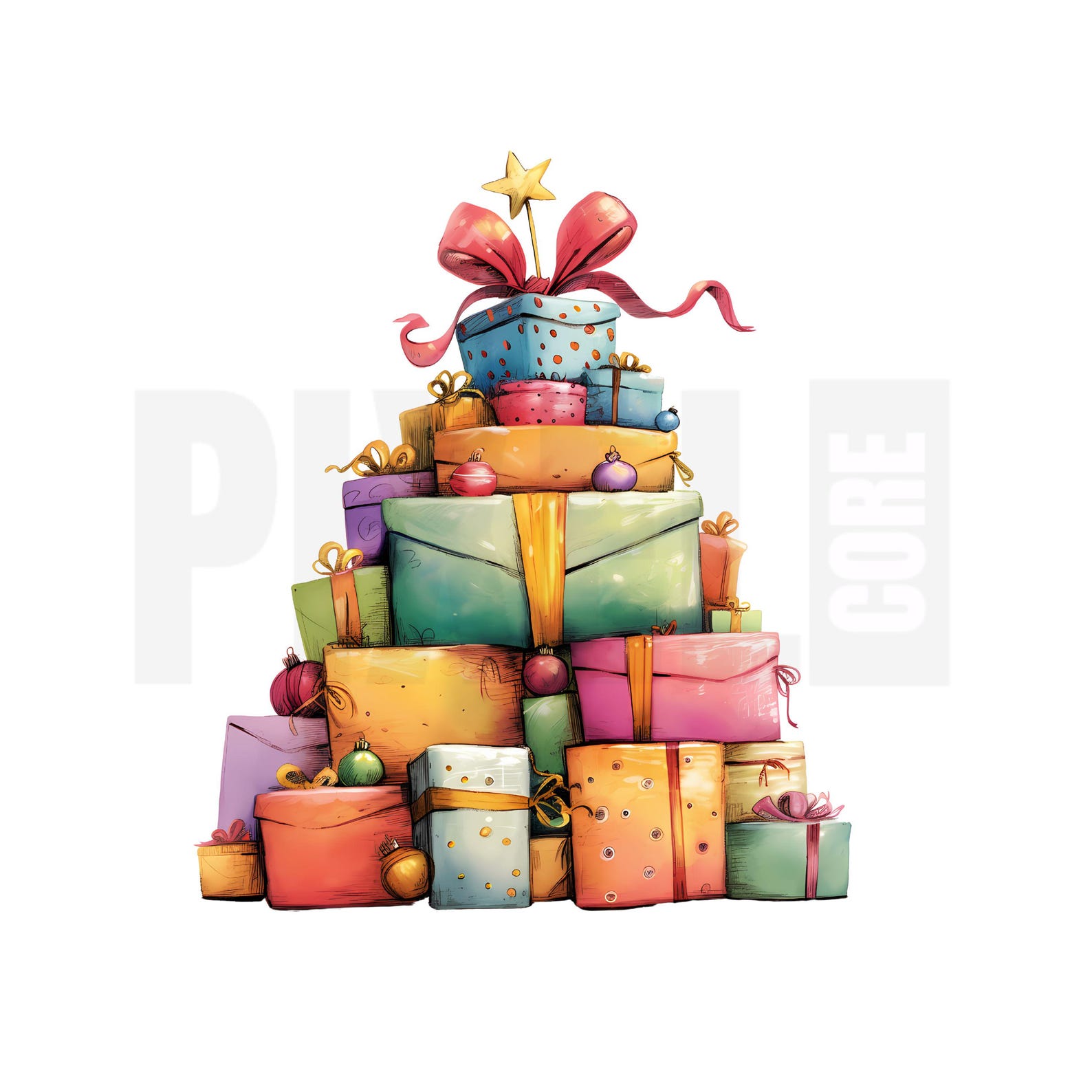 12 Whimsical Stack of Christmas Gifts Clipart, PNG, Holiday Present ...