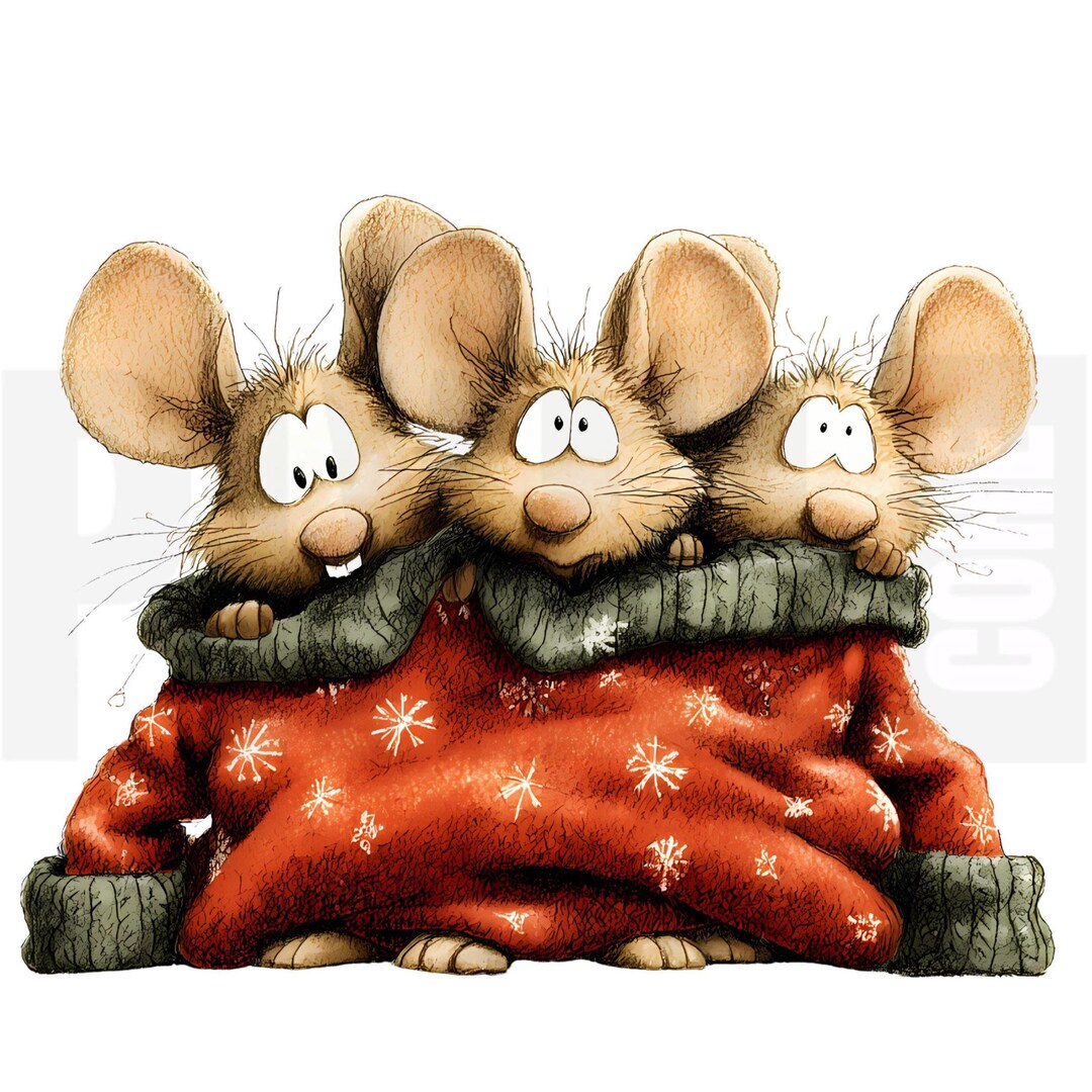 12 Whimsical Christmas Mice Sweater Clipart, PNG, Holiday Mouse Trio ...