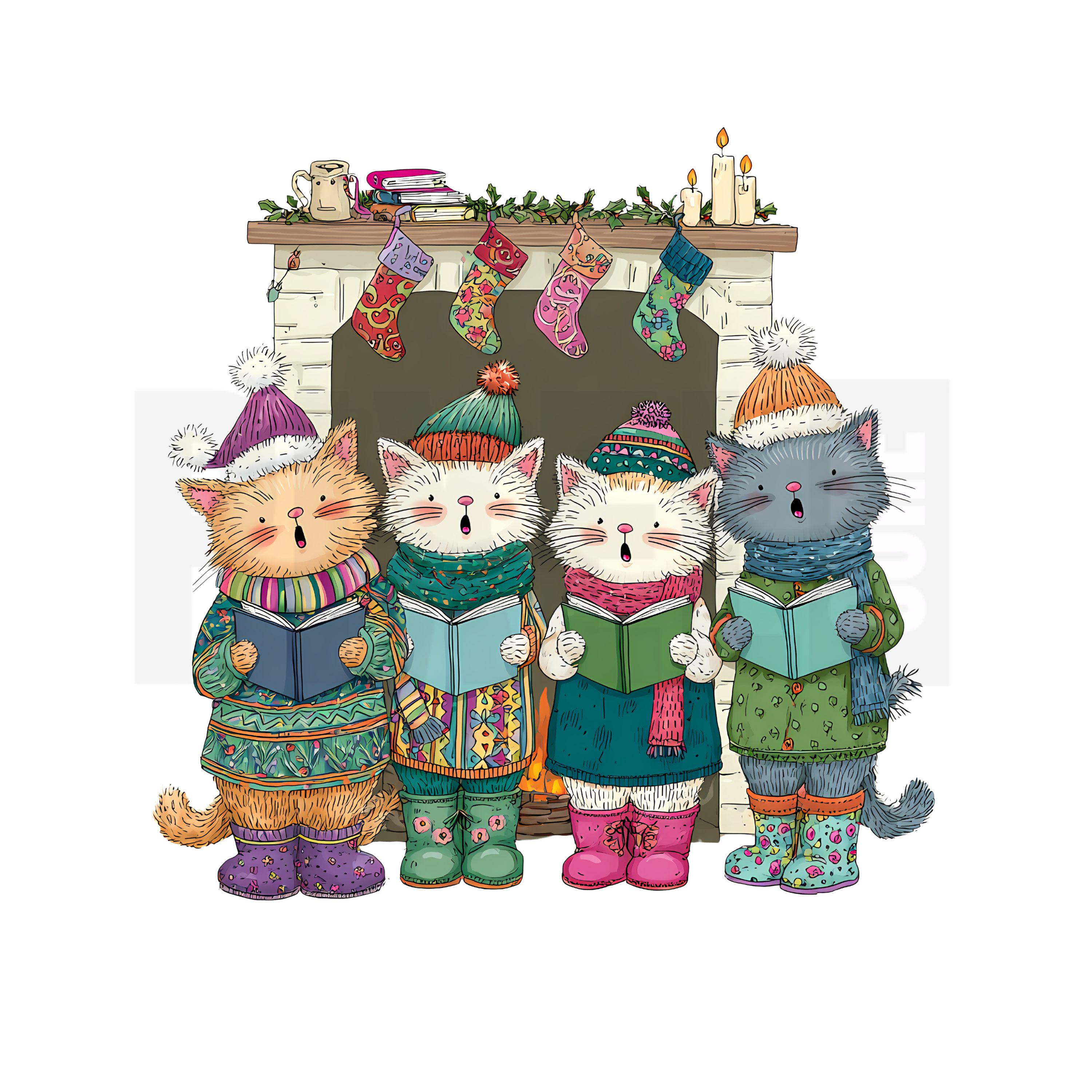14 Quirky Christmas Caroling Cats Clipart, PNG, Singing Cat Clipart ...