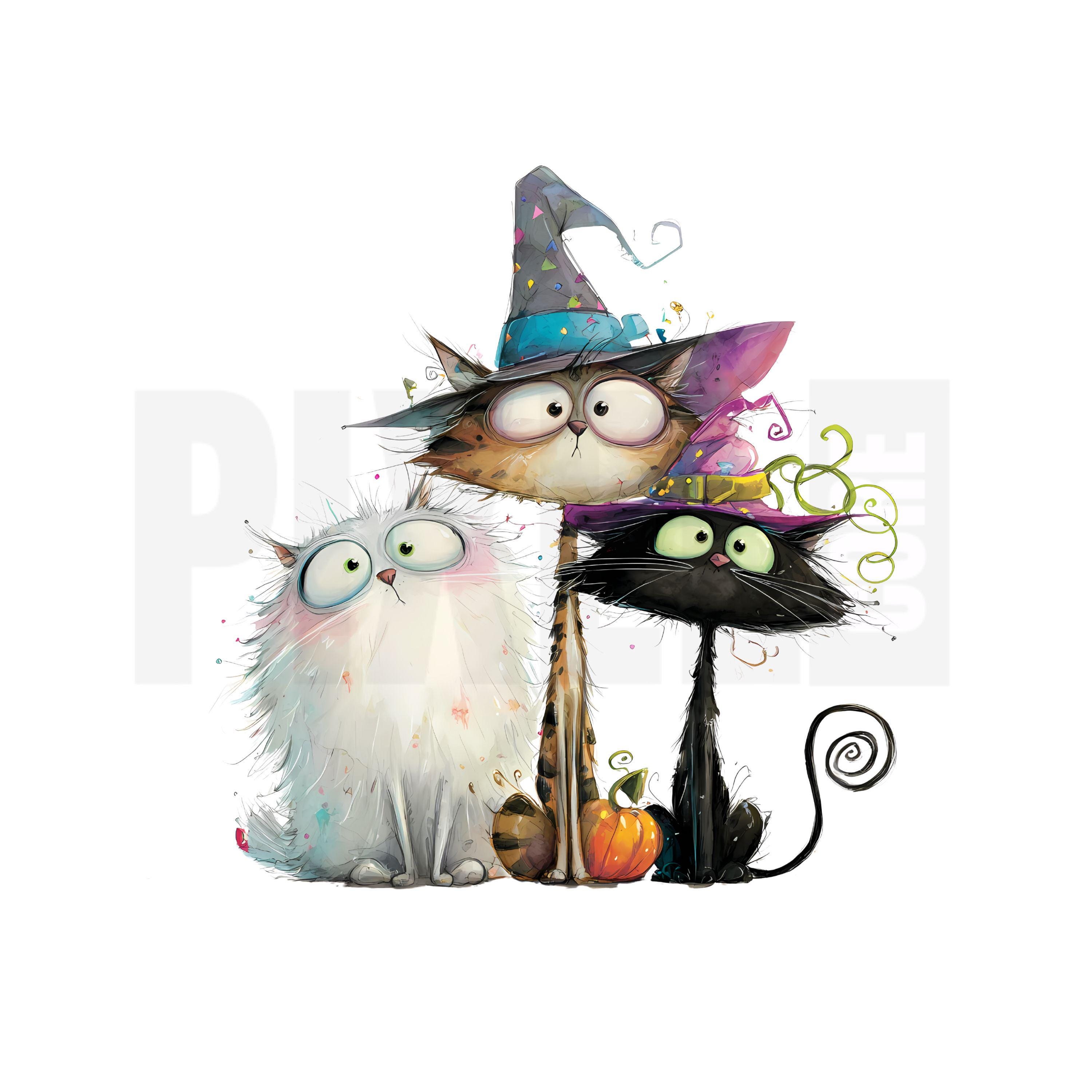 13 Quirky Halloween Cats Clipart, PNG, Trick or Treat, Ephemera ...