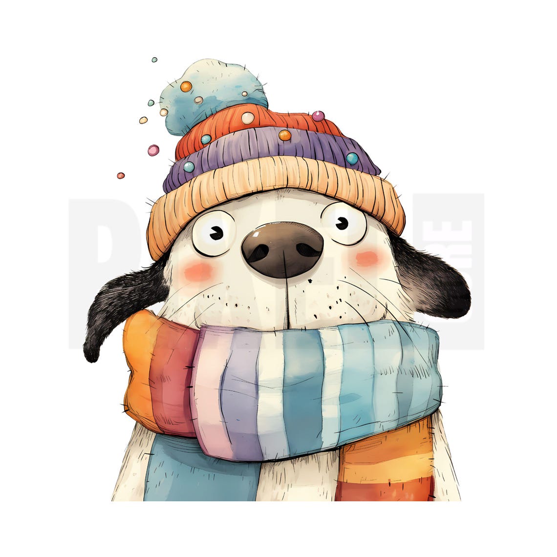 12 Quirky Winter Dog Clipart, PNG, Cozy Winter Holiday Puppy Art With ...