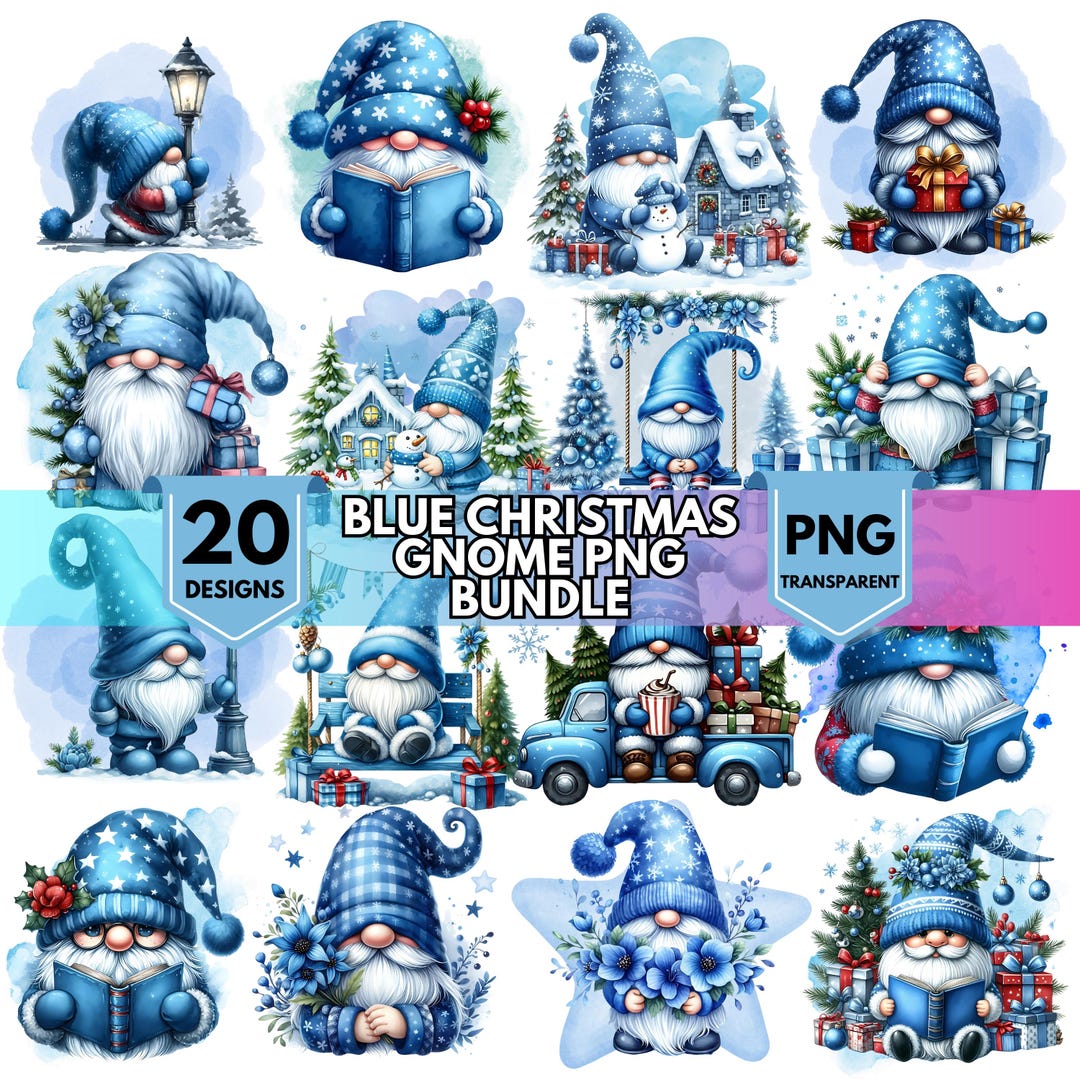 20 Blue Christmas Gnome, PNG, Gnome Png, Cute Gnomes, Gnome Sublimation ...