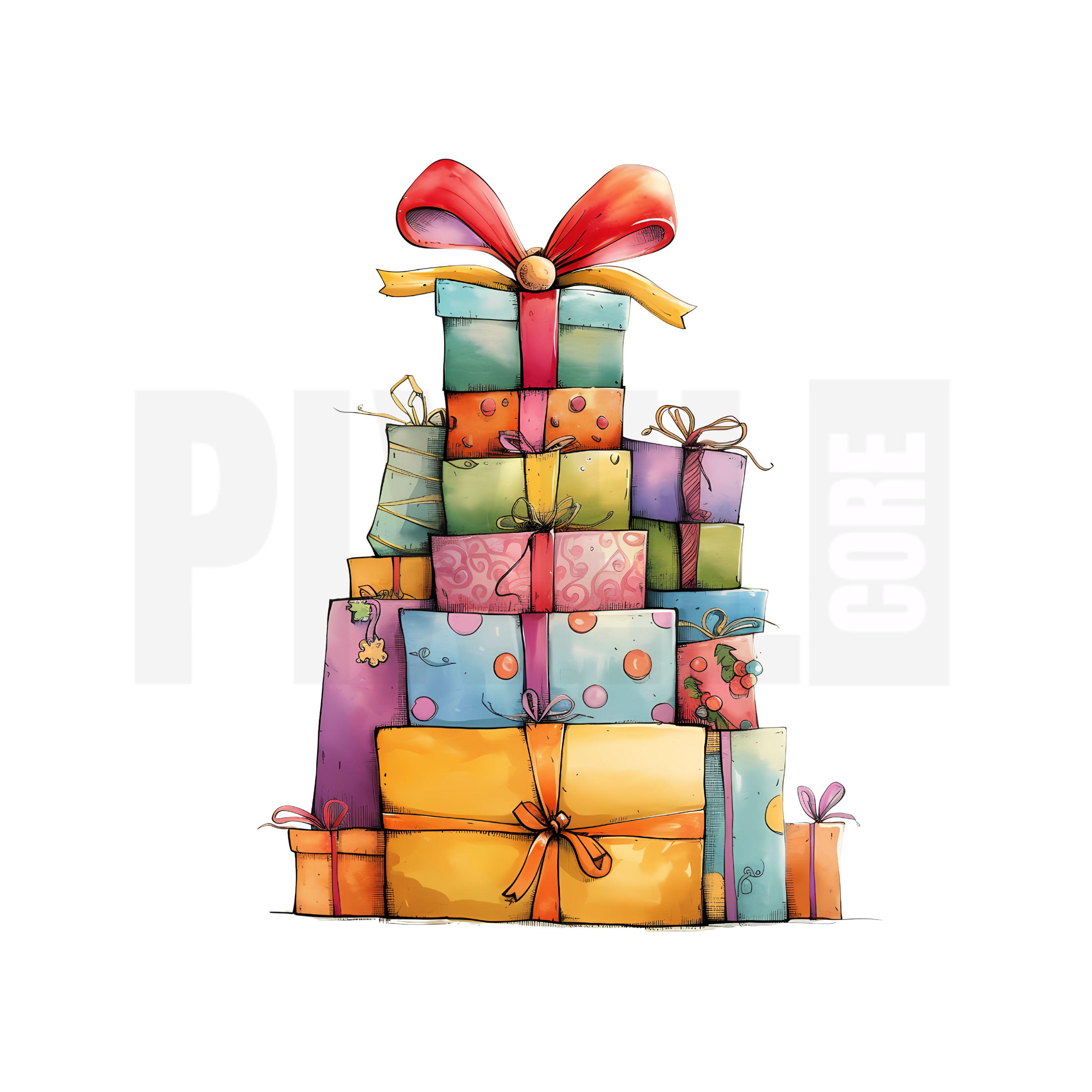 12 Whimsical Stack of Christmas Gifts Clipart, PNG, Holiday Present ...