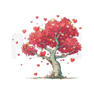 12 Quirky Valentine Heart Tree Clipart, PNG, Whimsical Heart Leaf Tree ...