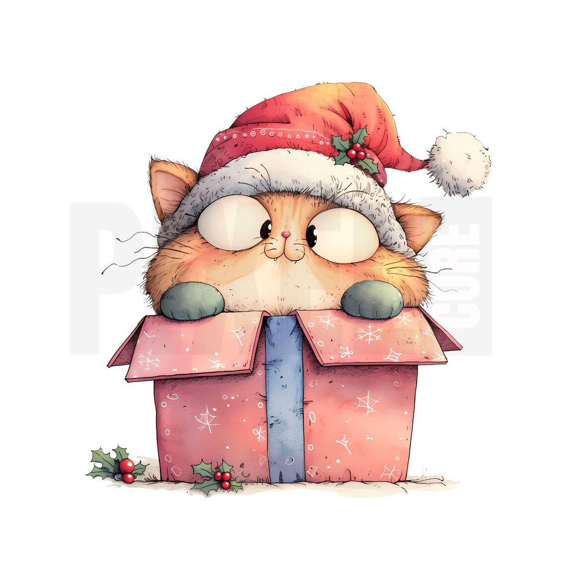 13 Quirky Christmas Cat in Gift Box Clipart, PNG, Holiday Kitty Art ...