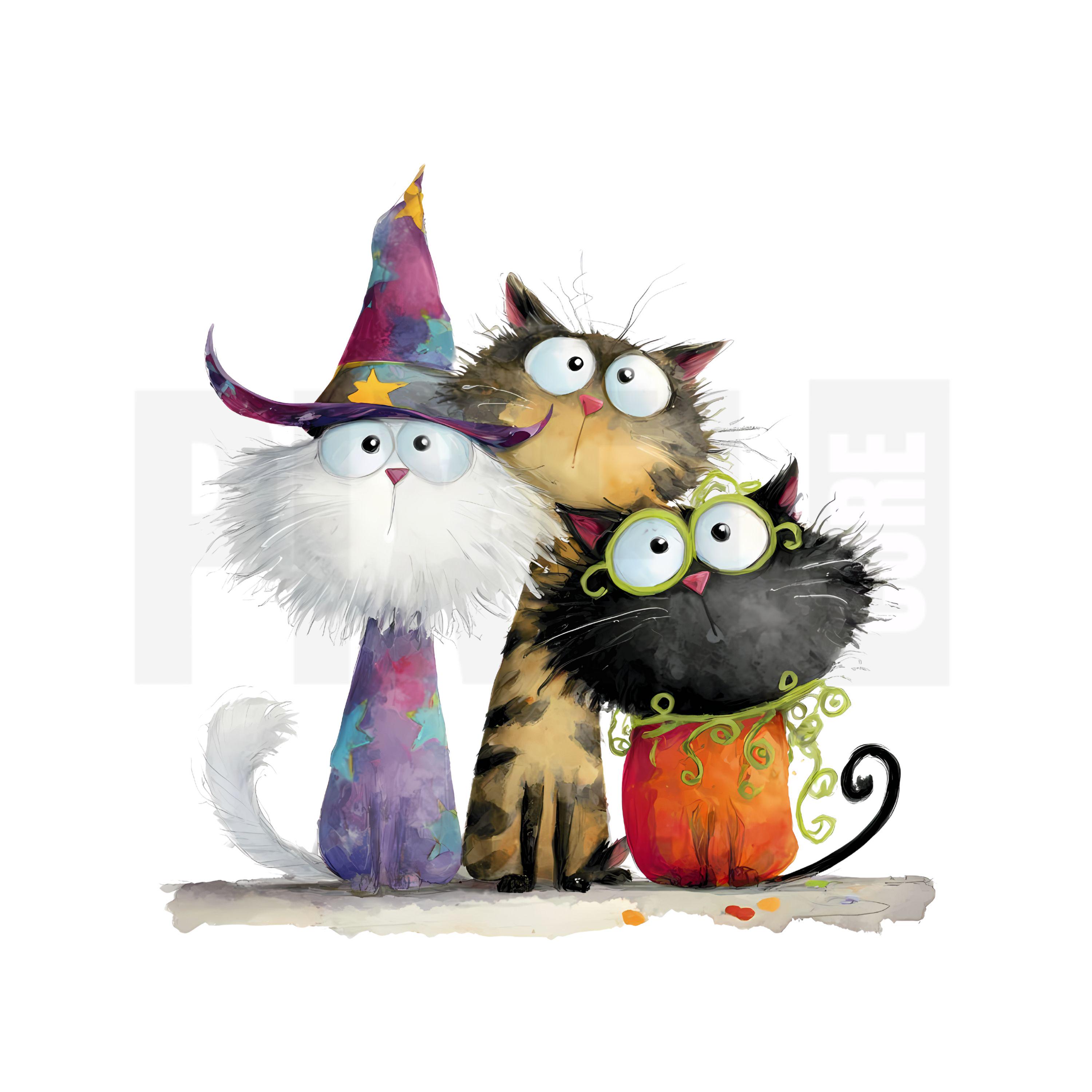 13 Quirky Halloween Cats Clipart, PNG, Trick or Treat, Ephemera ...