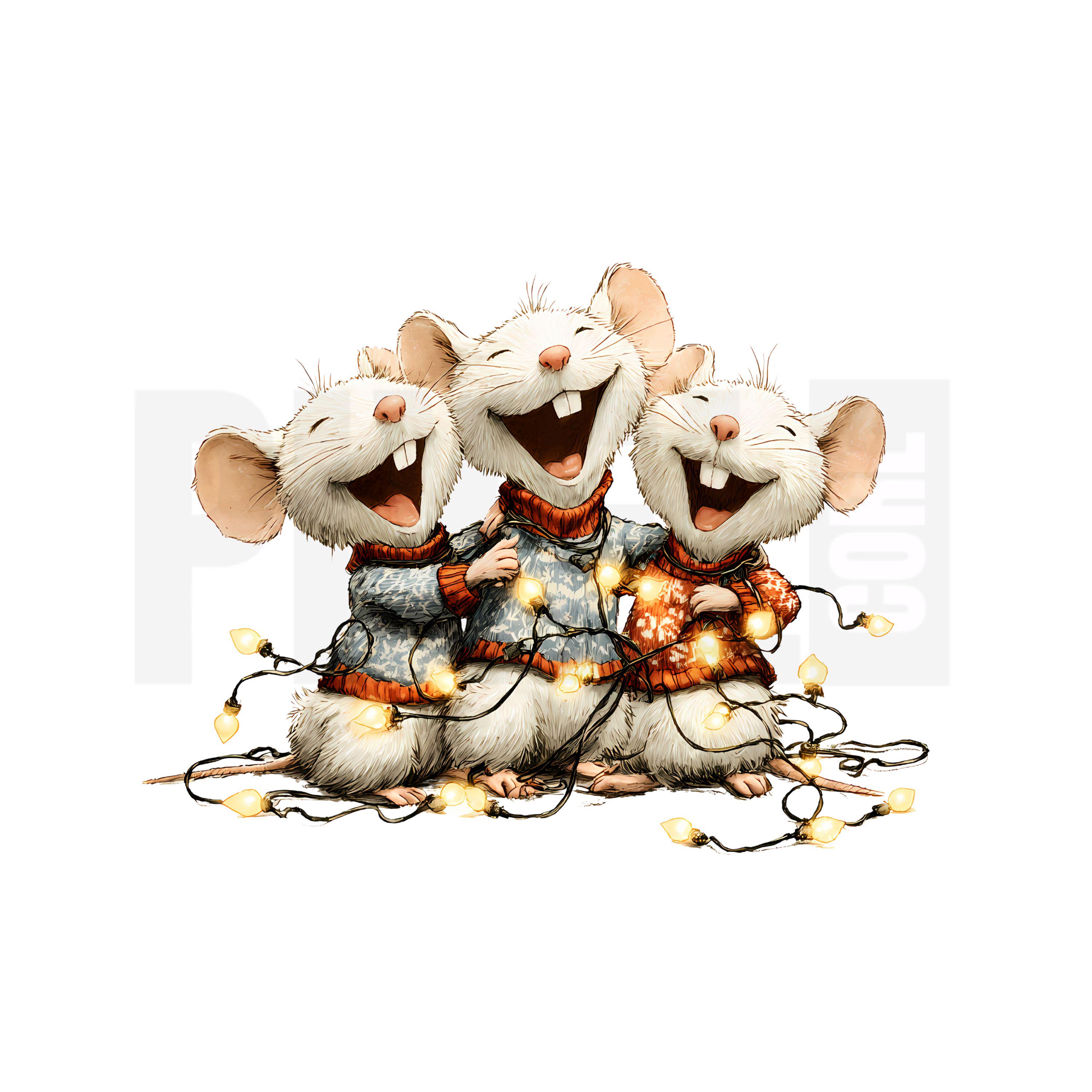 12 Whimsical Christmas Mice Sweater Clipart, PNG, Holiday Mouse Trio ...