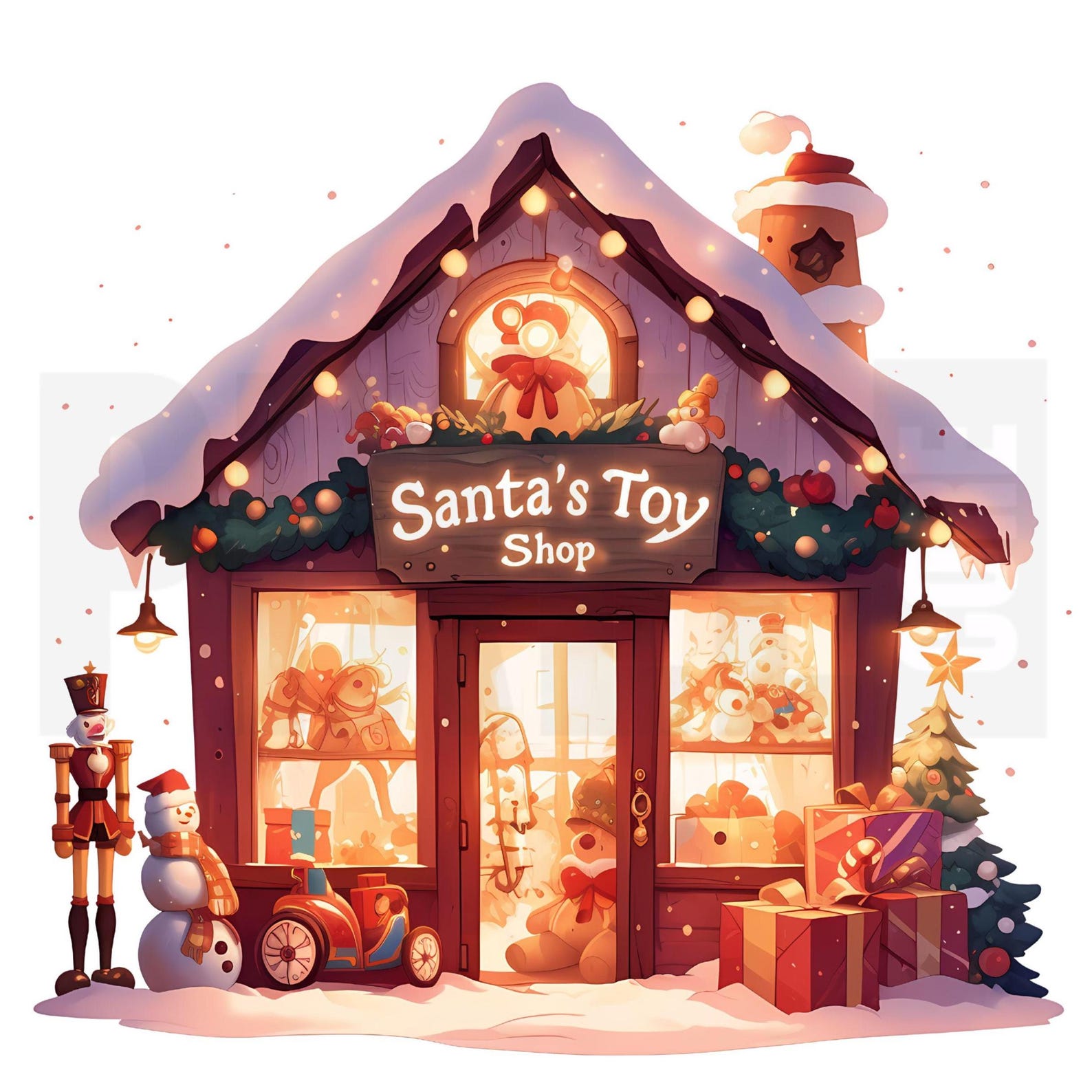 15 Whimsical Christmas Shop Clipart, PNG, Holiday Storefront, Candy ...