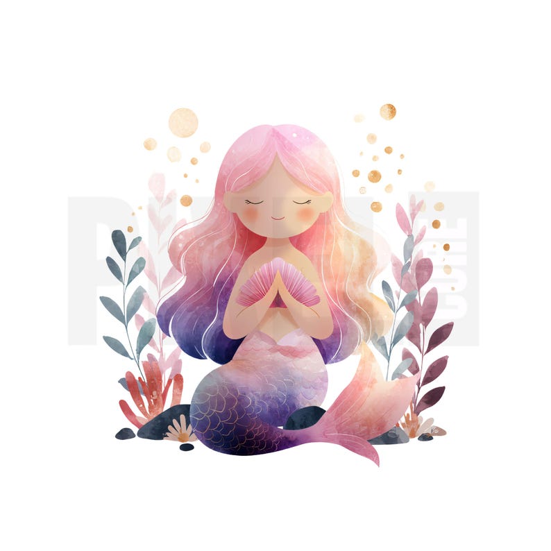 15 Pink Mermaid Clipart, PNG. Cute Cartoon Illustration, Watercolor ...