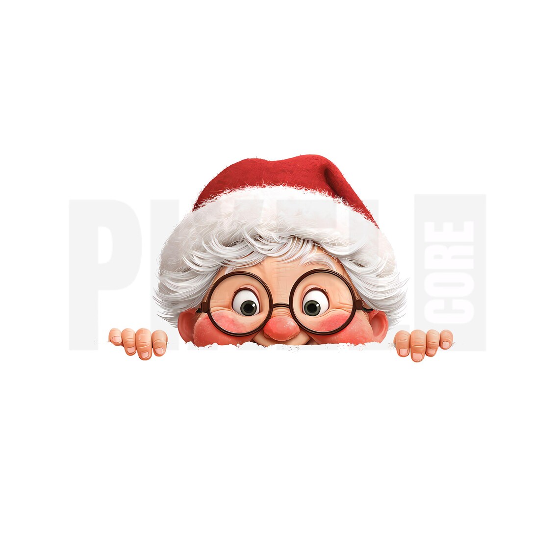 10 Quirky Grandma Christmas Peeking Clipart, Cute Holiday Santa Hat ...